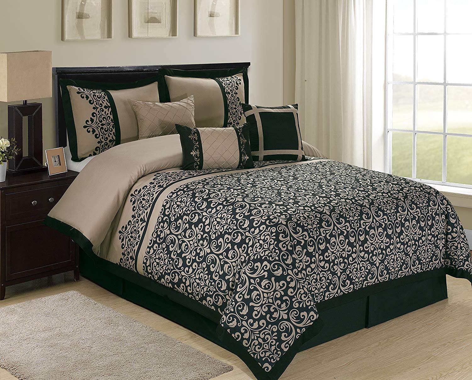 7 Piece REIGN classic flower print Clearance bedding Comforter Set Fade ...