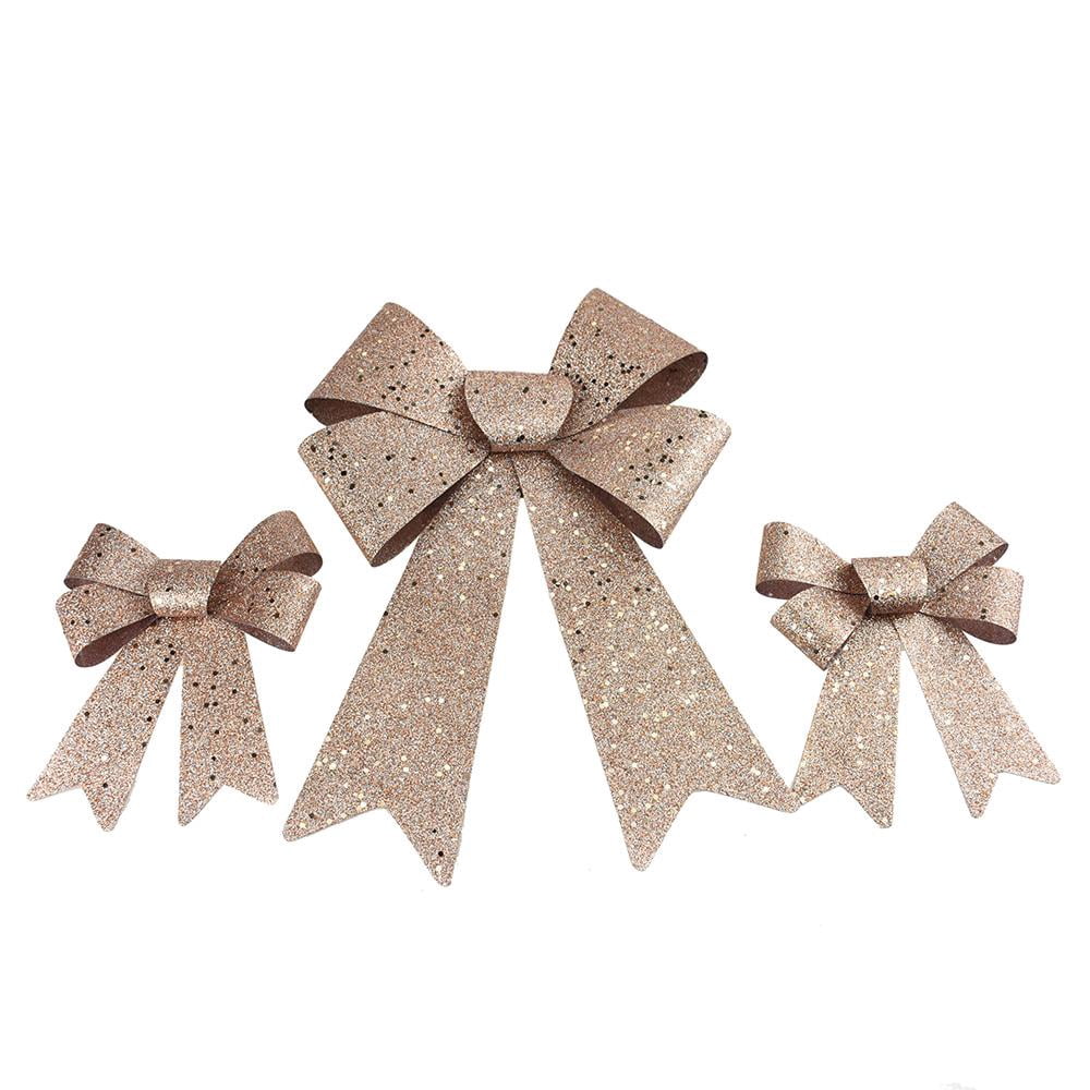 Glittered Plastic Christmas Bows, Rose Gold, 3-Piece - Walmart.com