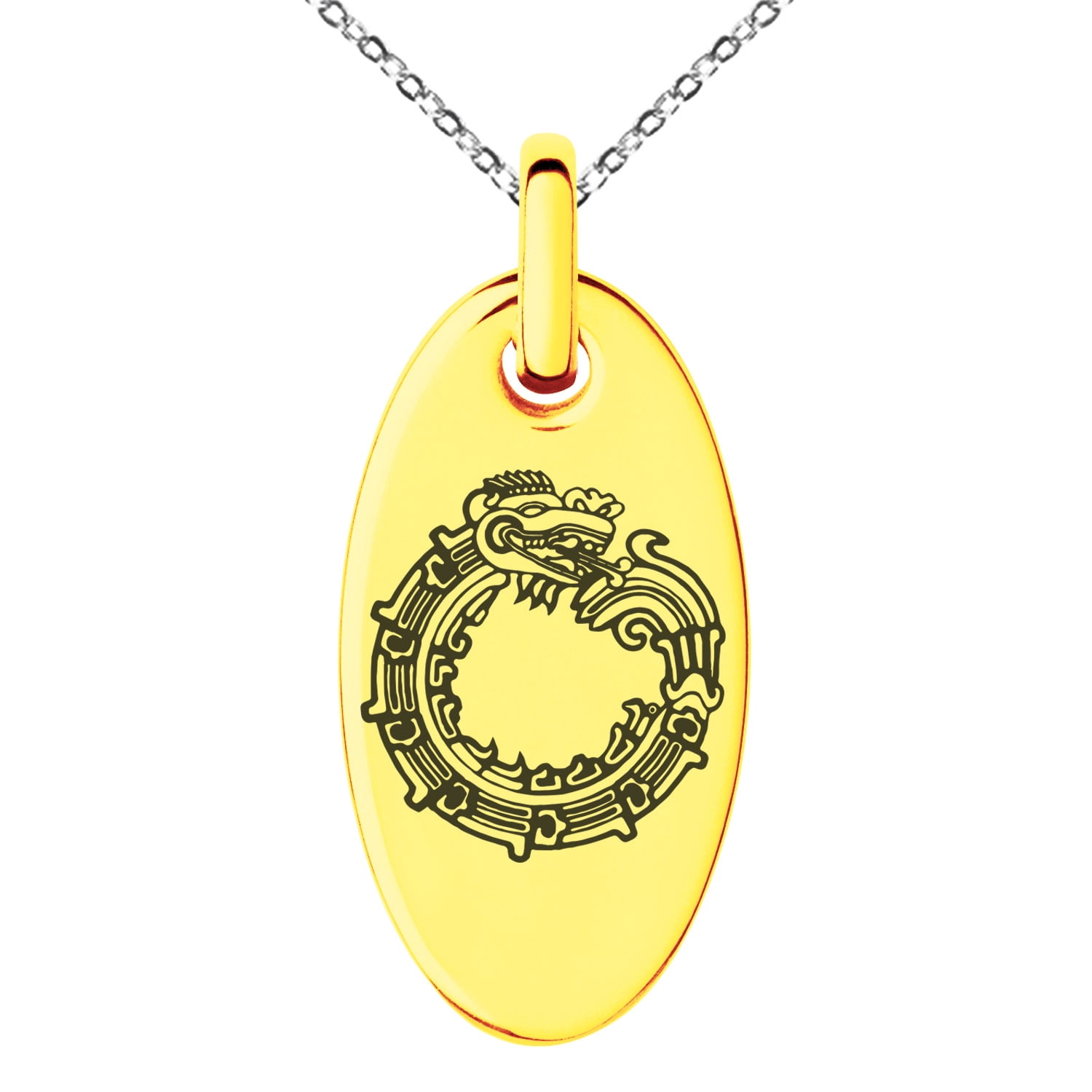 Stainless Steel Aztec Ouroboros Serpent Rune Engraved Small Oval Charm ...