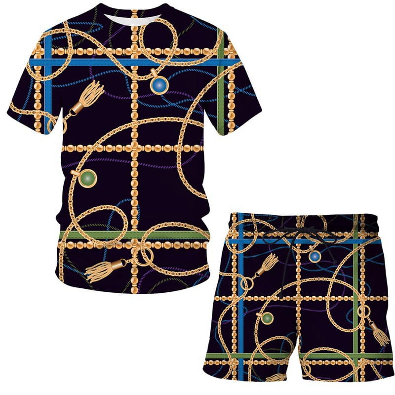 Shirt and Shorts Sets Casual Gold Chain 3D Digital Printing T Shirts ...
