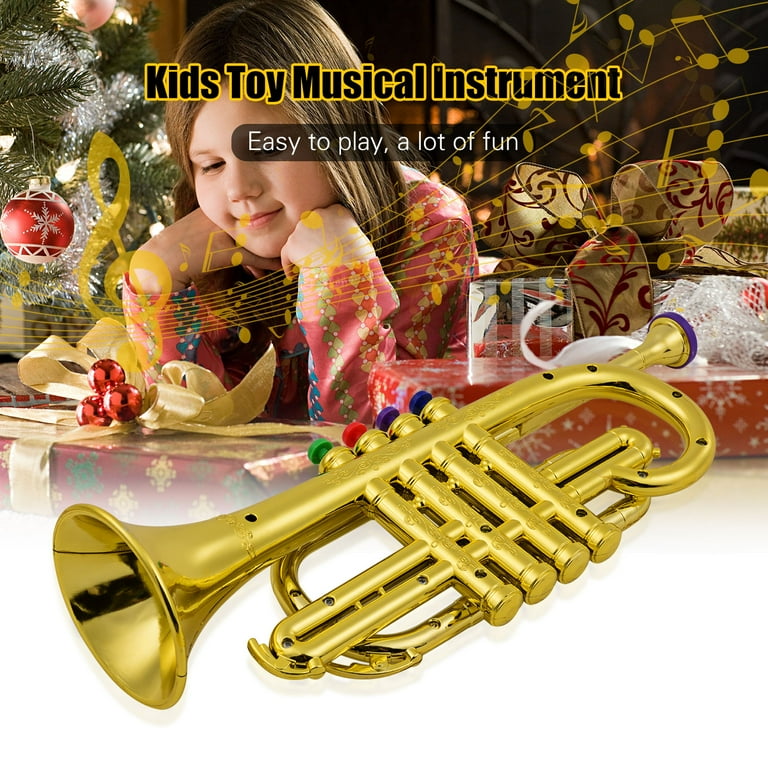 Kids Musical Wind Instruments ABS Metallic Gold Trumpet with 8 Colored Keys Toddler Toy for Children s Music Walmart