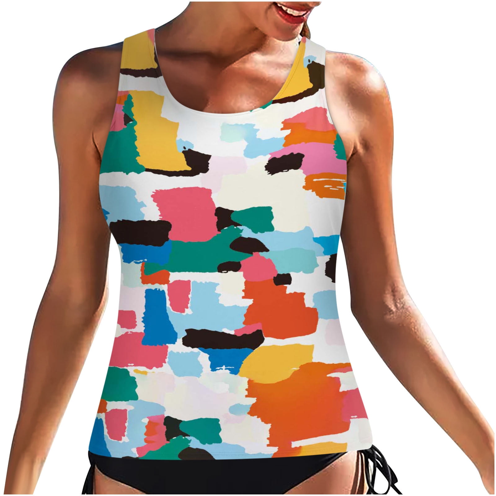 Modest Tankini Tops for Women Swimwear Top Only Halter Crewneck Graphic ...