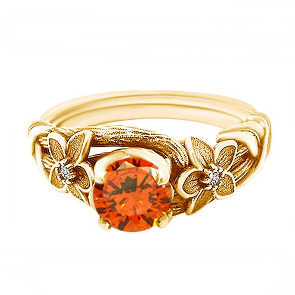 Jewel Zone US - 1.00 Carat Round Shape Simulated Orange Citrine Branch ...
