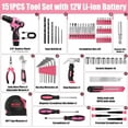 Pink Tool Set - 12V Cordless Drill Kit, 151 Piece Home Tools Set With ...