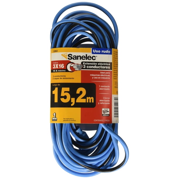 Sanelec 2263 Extensión Uso Rudo Aterrizada 3x16 awg 15M Sanelec NA | Bodega Aurrera en línea