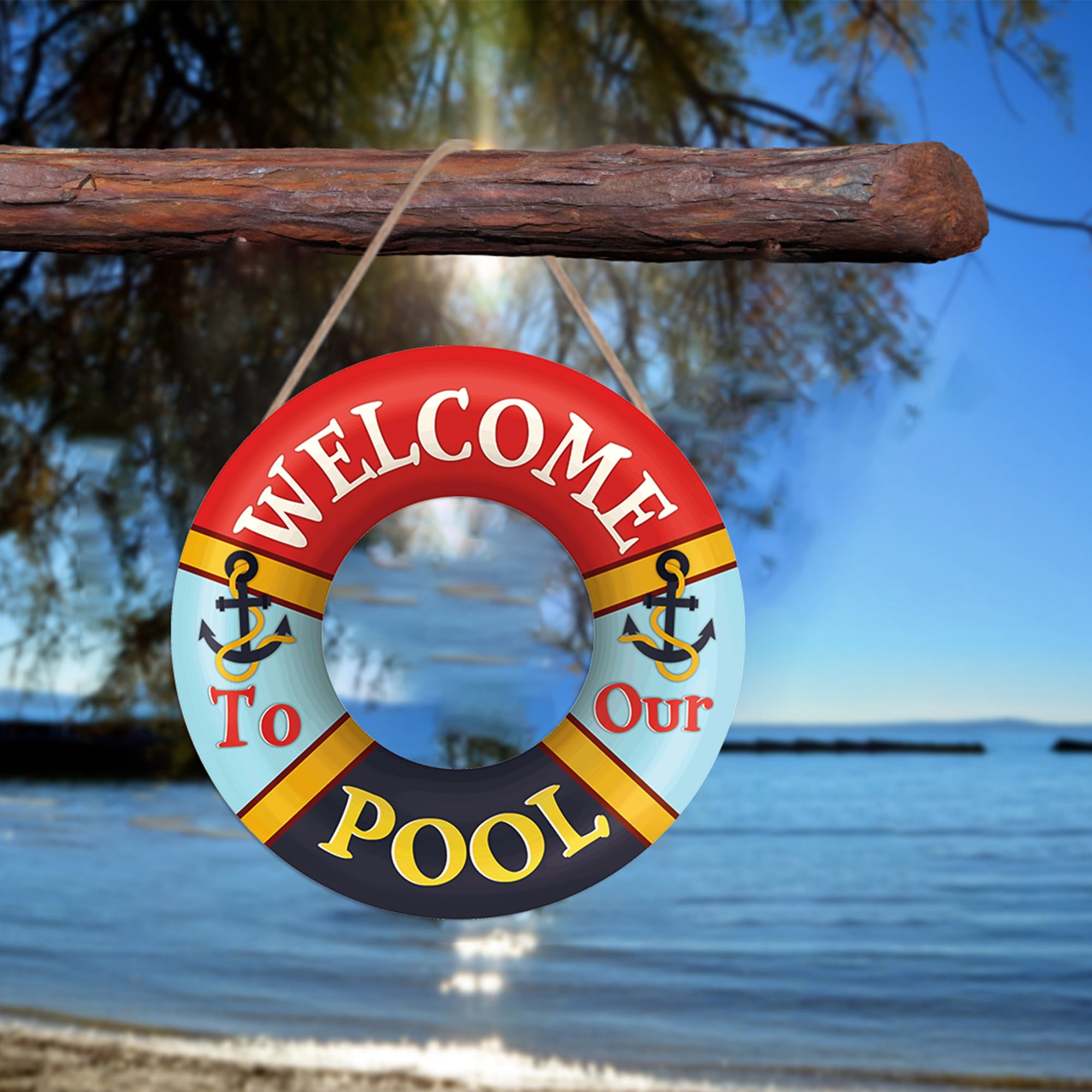 Buy Welcome To Our Pool Sign,Nautical Coastal Beach Theme Wooden Sign ...
