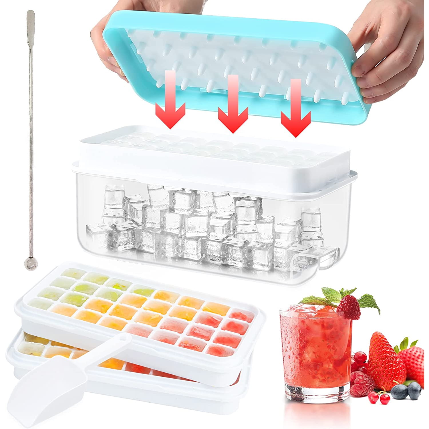 Silicone Ice Cube Trays for Freezer in Home, Two Trays with Lid and ...