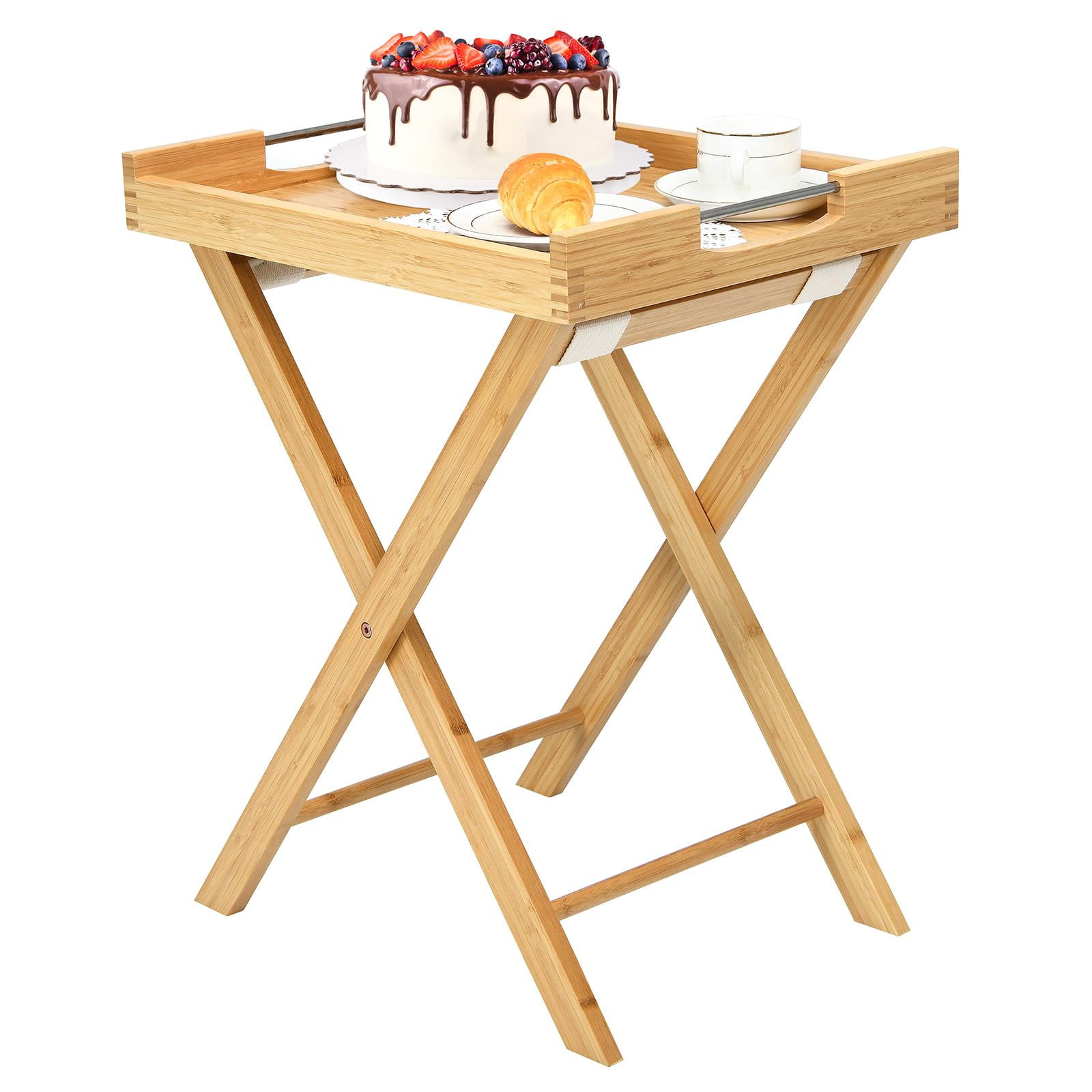 Folding Bamboo TV Tray Table, Portable Side Table w/Detachable Serving ...