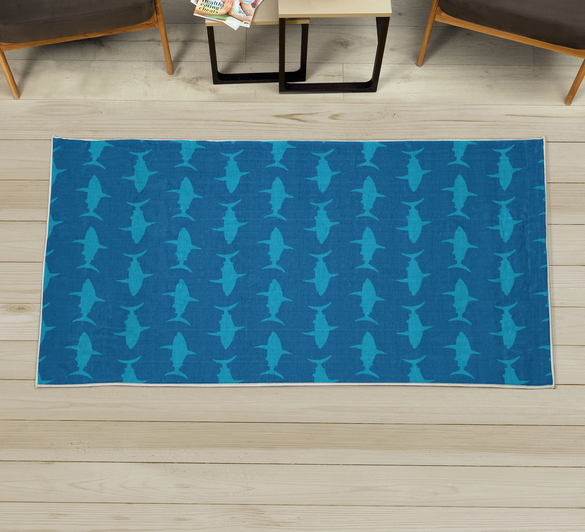 Sea Animals Decorative Rug, Sharks Swimming Horizontal Silhouettes ...