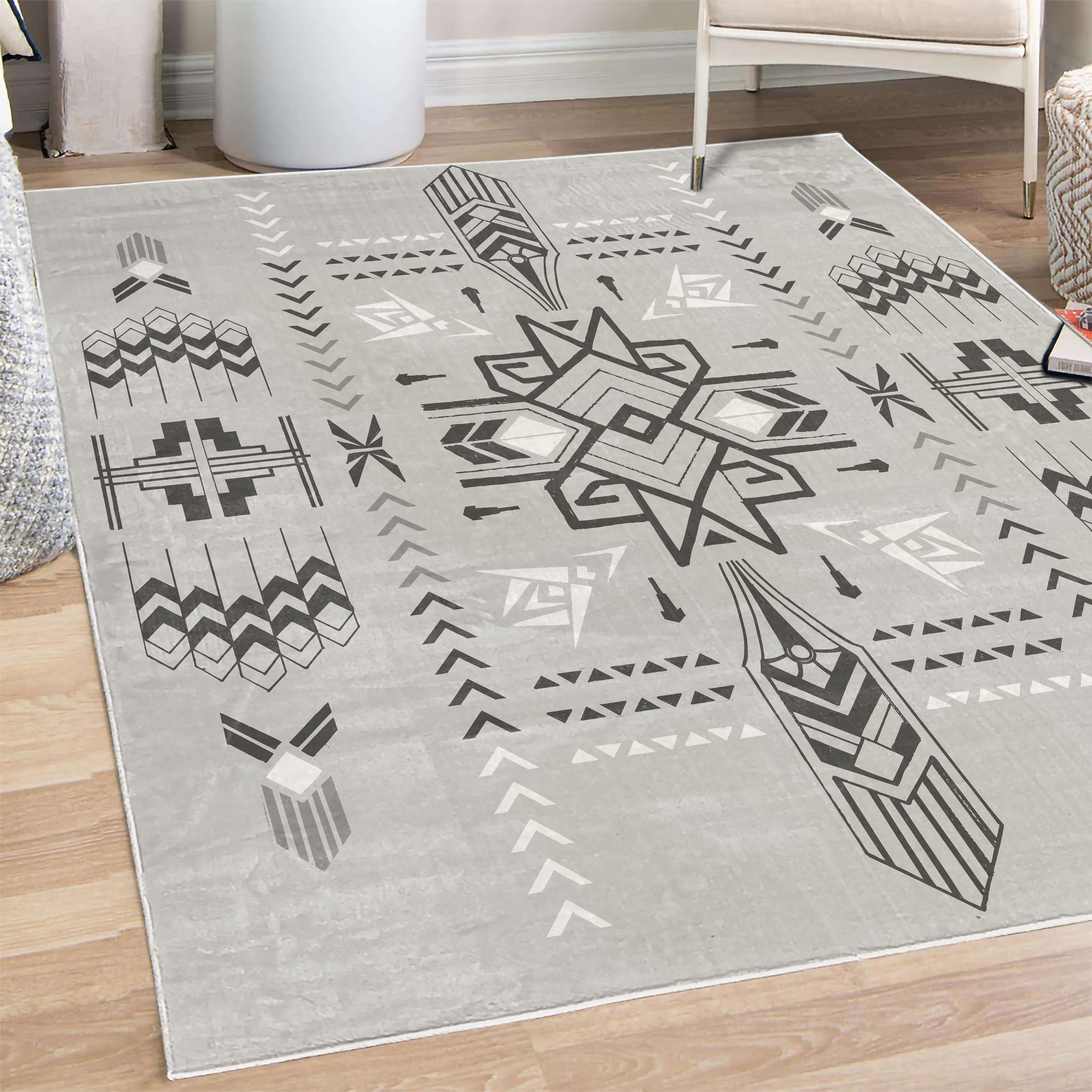 Geometric Decorative Rug, Tribal Hand Drawn Vintage Aztec Background in ...