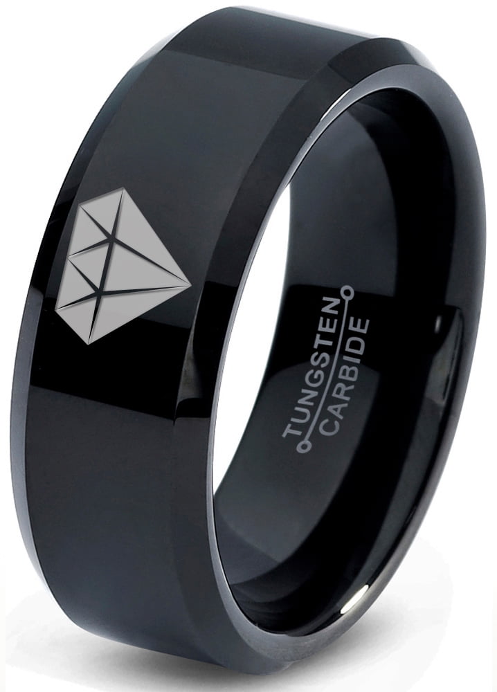 Tungsten Diamond Gemstone Adamantine Isometric Crystal Band Ring 8mm ...