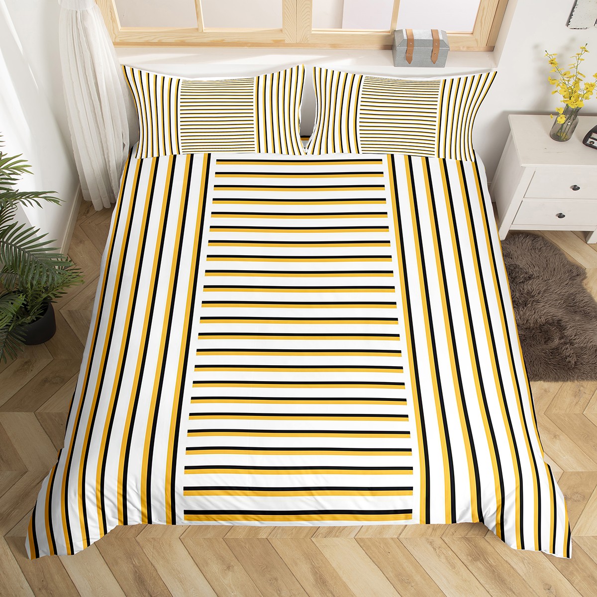 Orange and White Striped Duvet Cover Geometry Bedding Set for Kids ...