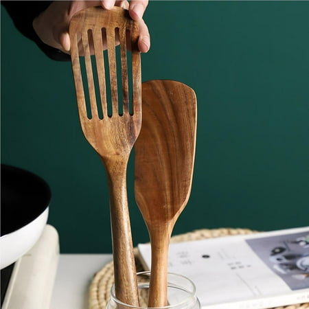 Slotted Shovel Teak Long Handle Scoop High-temperature Cooking Utensils ...