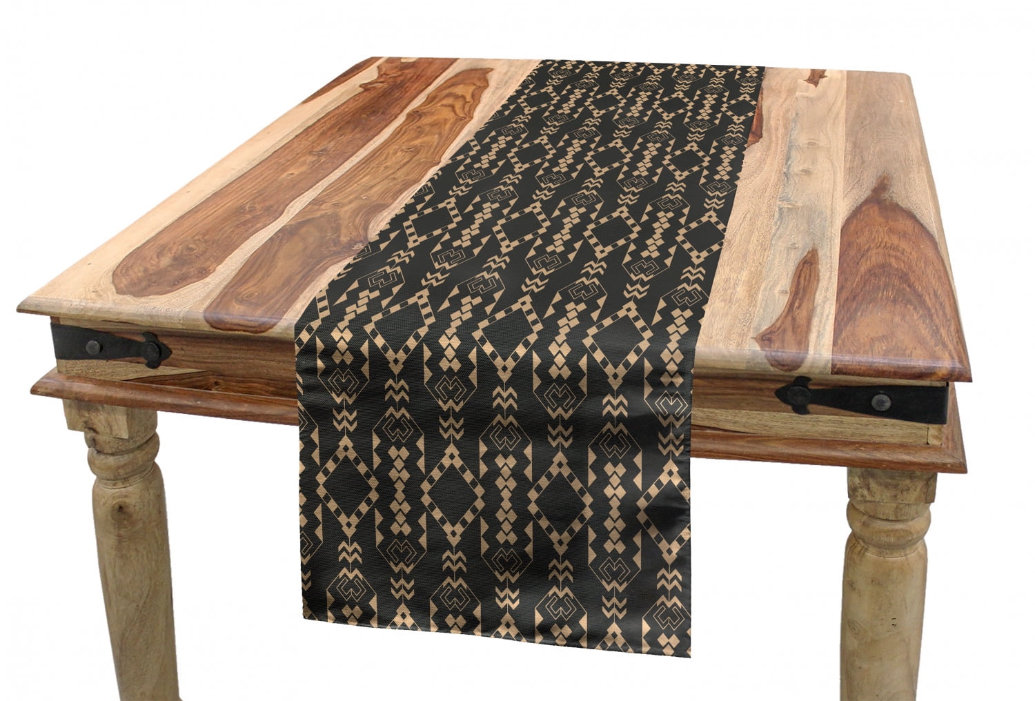 Ethnic Table Runner, Retro Aboriginal Culture Damask Pattern with ...