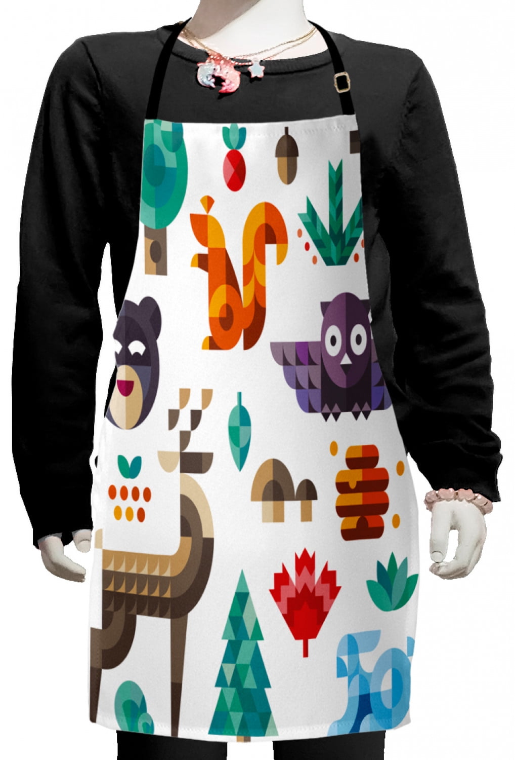 Bunny Kids Apron, Cheerful Poly Art Style Animals Owl Bear Bunny Apple ...