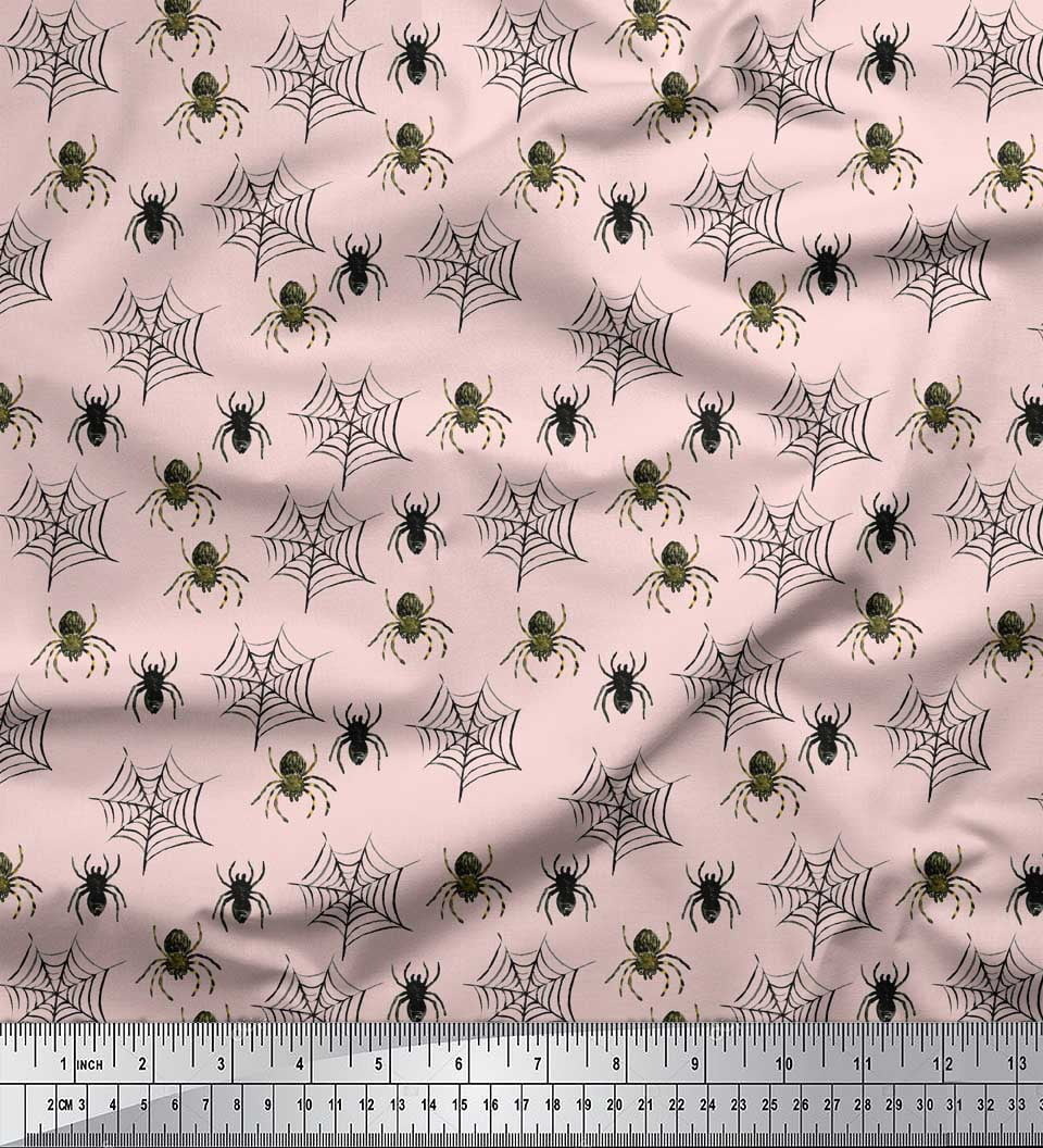 Soimoi Pink Poly Georgette Fabric Web & Spider Insects Print Fabric by ...