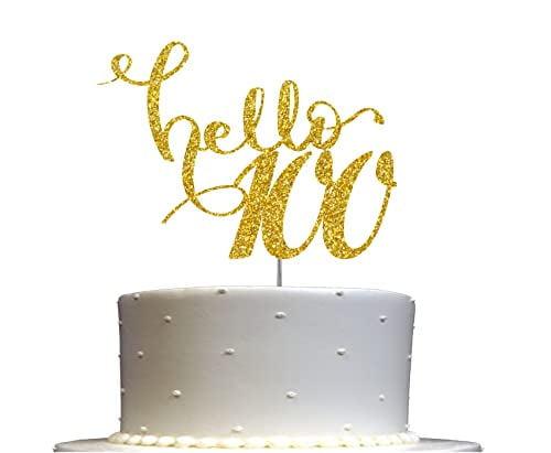 Hello 100 Birthday Cake Topper Gold Glitter, Party Decoration Ideas ...