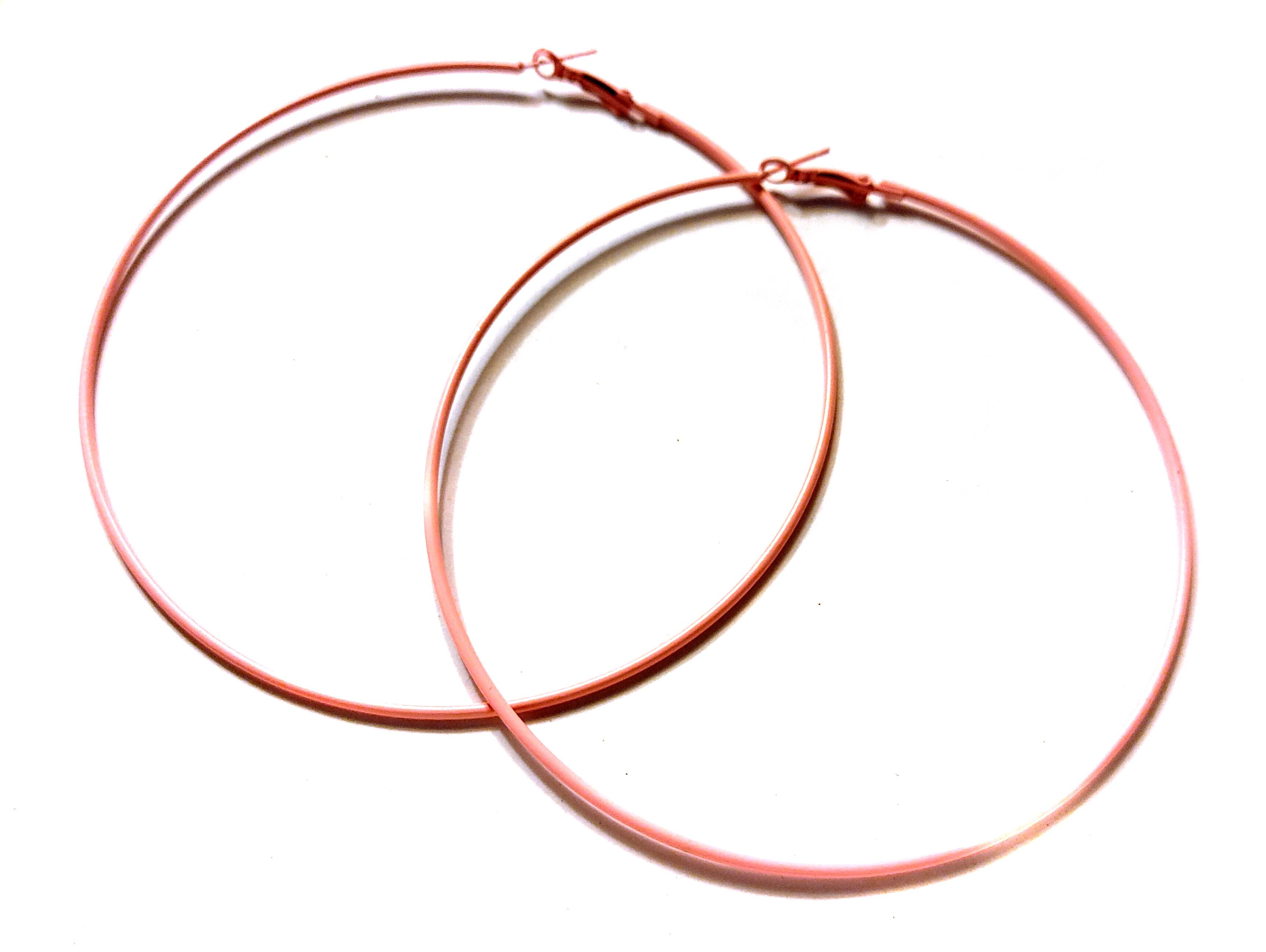 Large Hoop Earrings Light Pink 4 inch Hoop Earrings Thin Hoops Classic ...