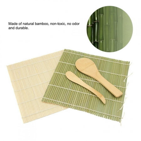 Rice Paddle Rolling Mat Roller Sushi Mat Set, Natural Bamboo Bamboo ...