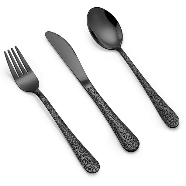 Vesteel 12-Piece Kids Black Silverware Set, Stainless Steel Preschooler ...
