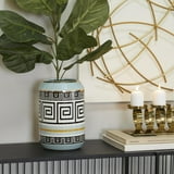 DecMode 11 Inch Teal Ceramic Vase with Greek Knot Pattern Modern Round ...