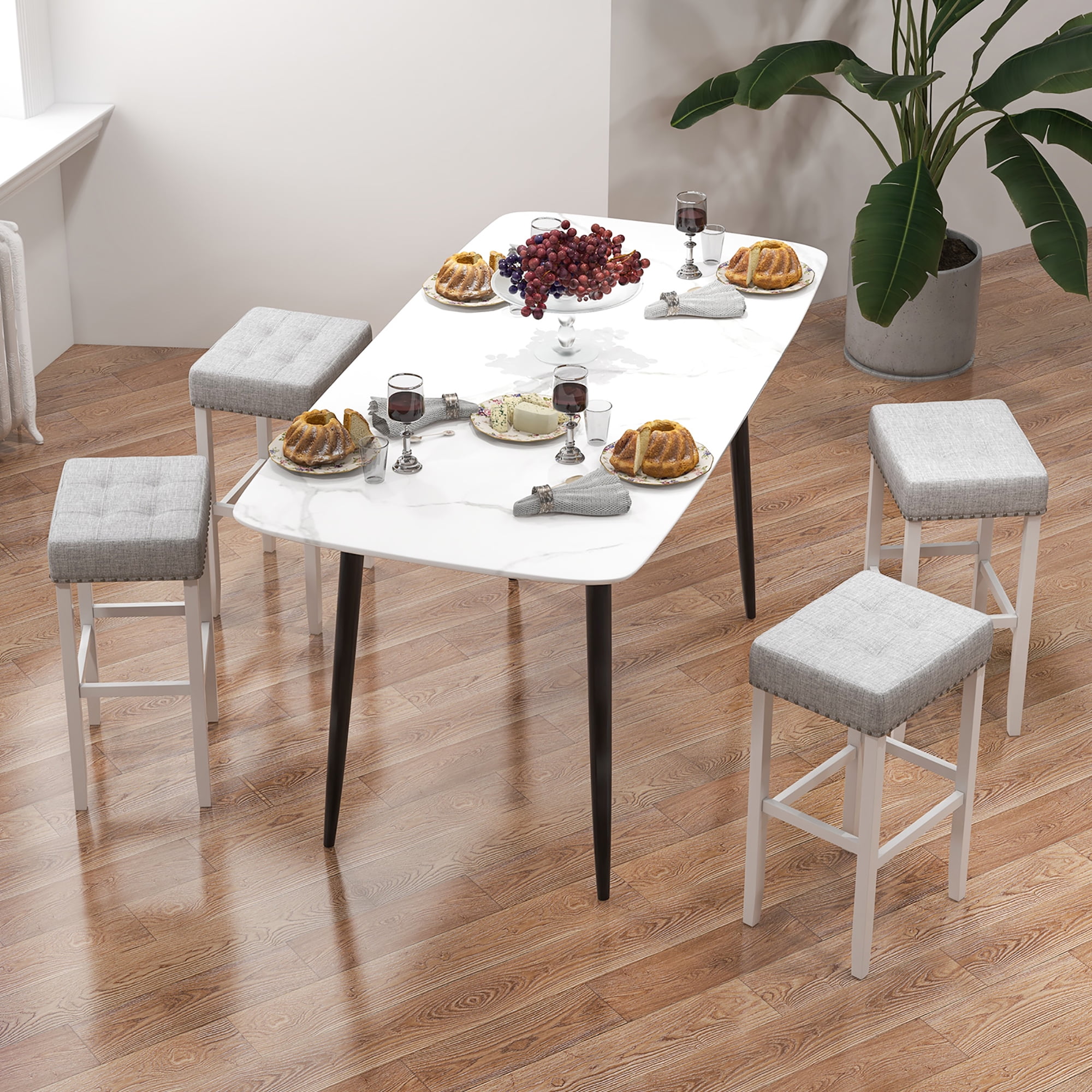 Costway Set of 2 Bar Stools Tufted Upholstered Bar Height Chairs with Rubber Wood Legs