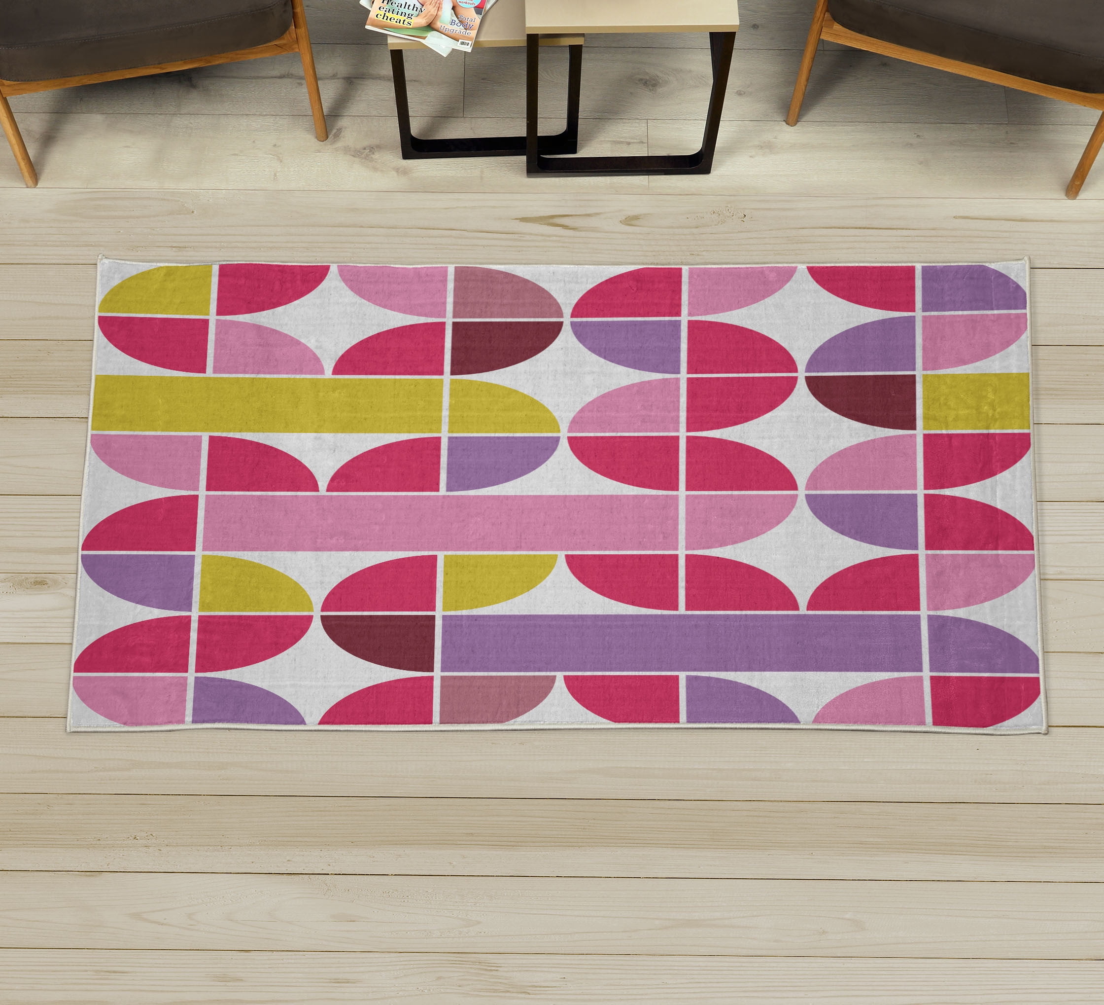 Retro Decorative Rug, Pop Art Funky Unusual Geometric Forms Mosaic ...