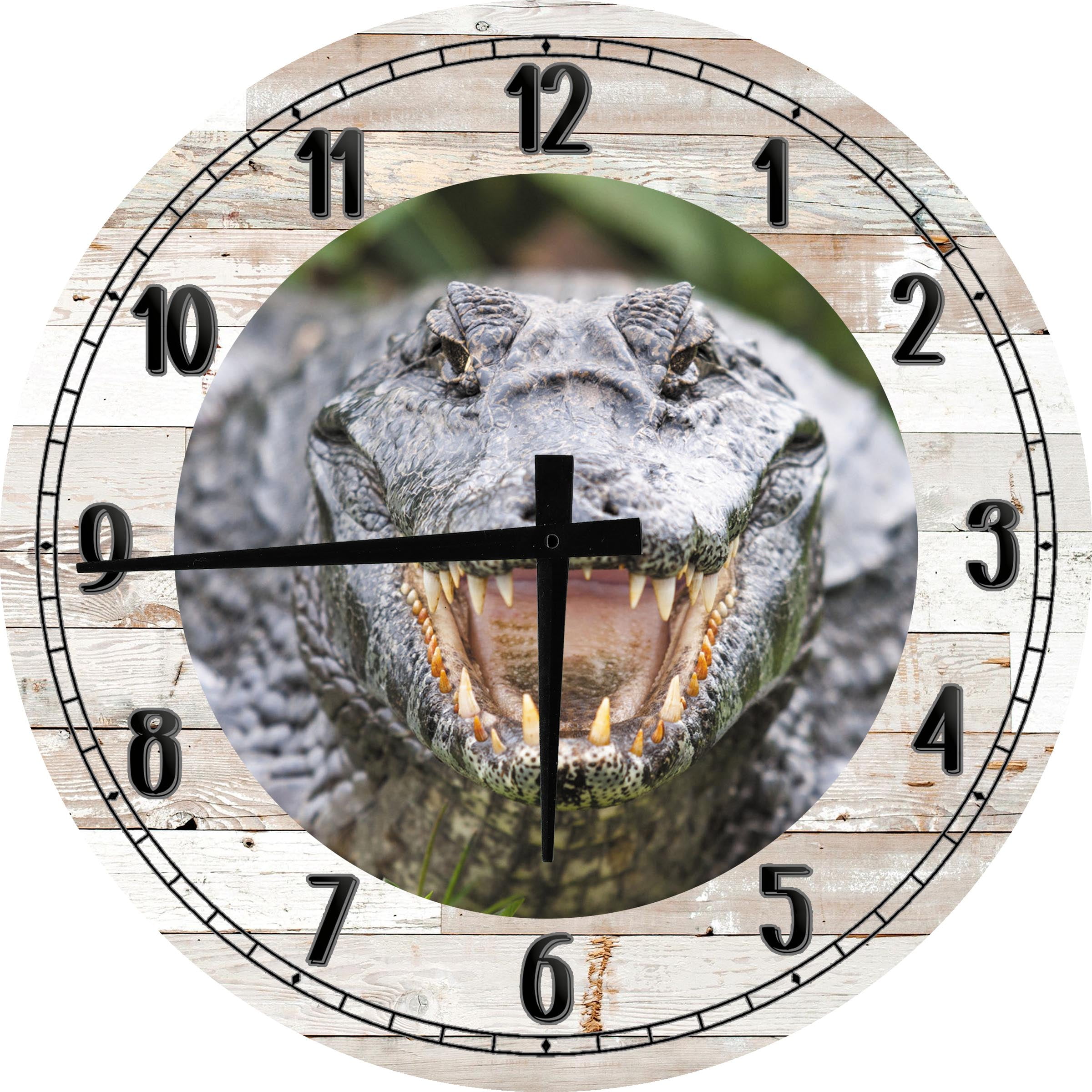 Wood Wall Clock 18 Inch Round Alligator Wall Art Alligator Crocodile ...