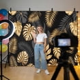 8x6ft Photo Backdrop, Black Golden Palm Leaf Soft Polyester Backdrop ...