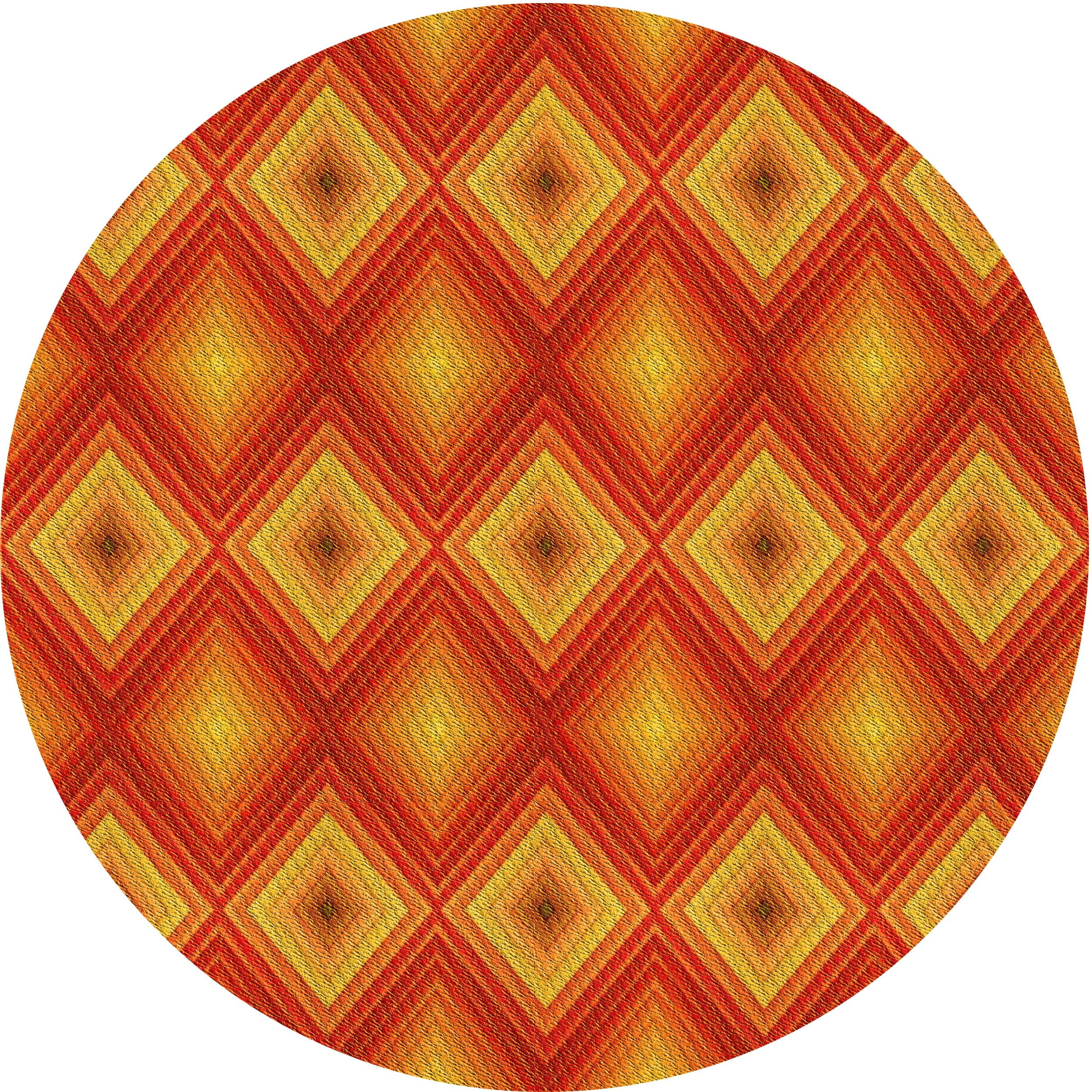 Ahgly Company Indoor Round Patterned Neon Orange Area Rugs, 6' Round ...