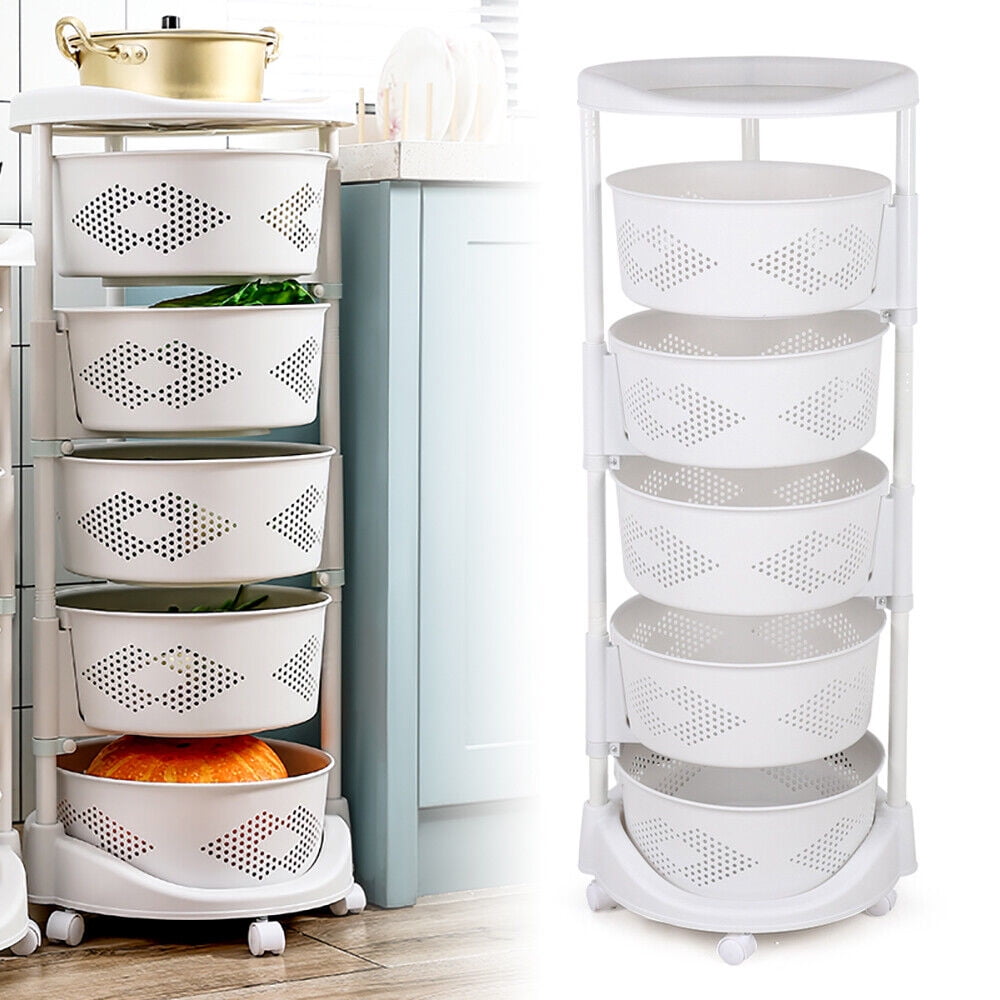 Kitchen Storage Cart Rotating Basket Vegetable Rack Multi-Layer Storage ...
