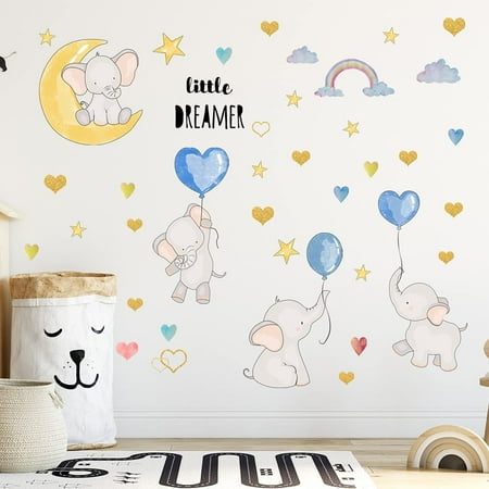 Flying Baby Elephant Wall Decals, Cartoon Cute Lovely Elephant with ...