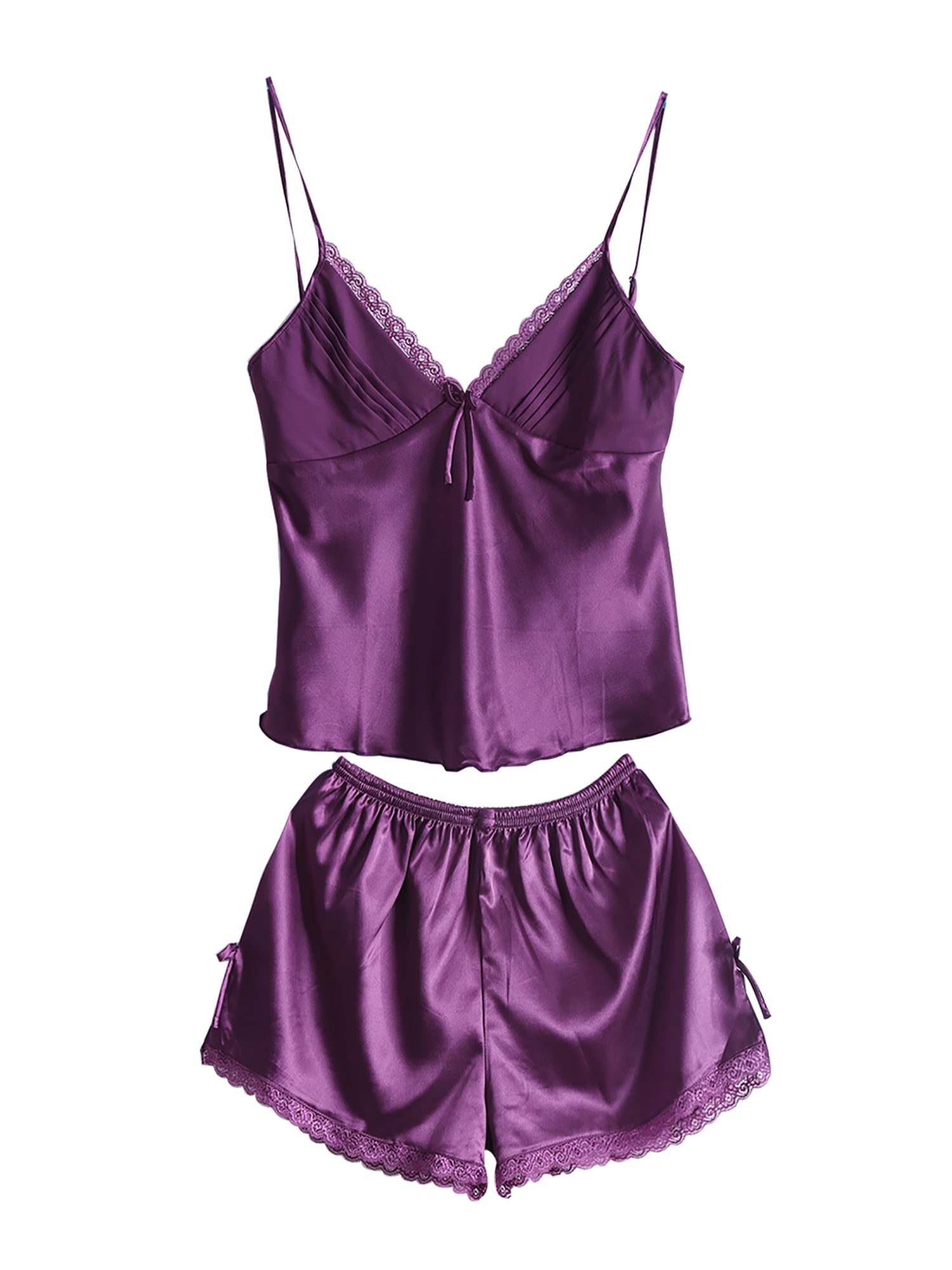 Allegra K Womens Satin Lace Cami Shorts Sleepwear Pajamas Set