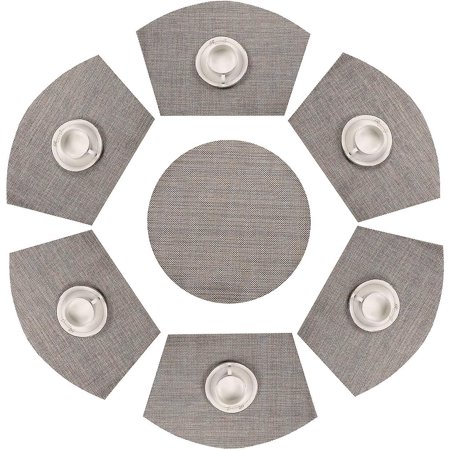 Round Table Placemats Set Of 7 Woven Vinyl 6 Wedge Place Mats With ...