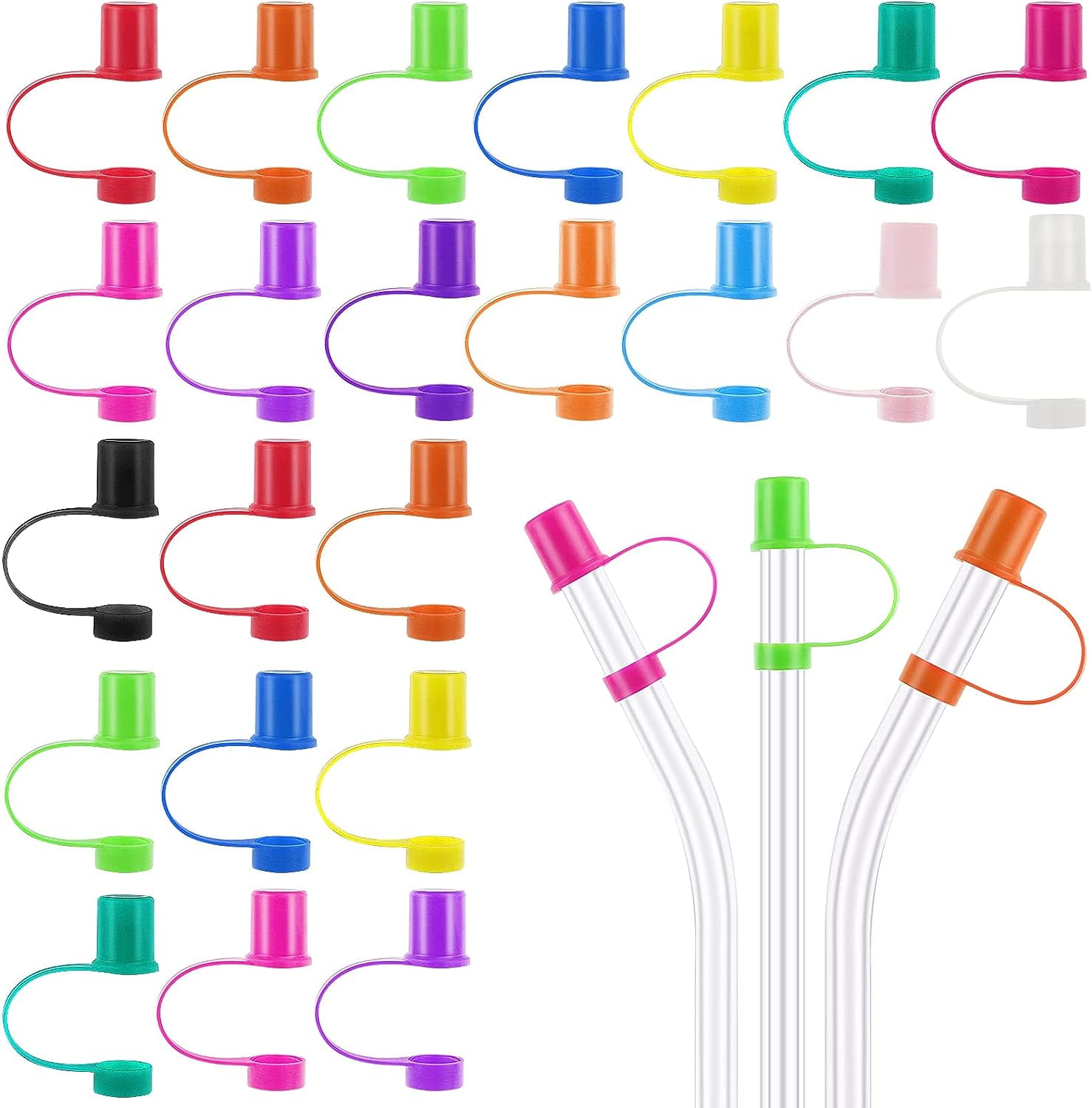 Reusable Straw Cover, 30 Pieces Colorful Drinking Straw Dust Cover ...