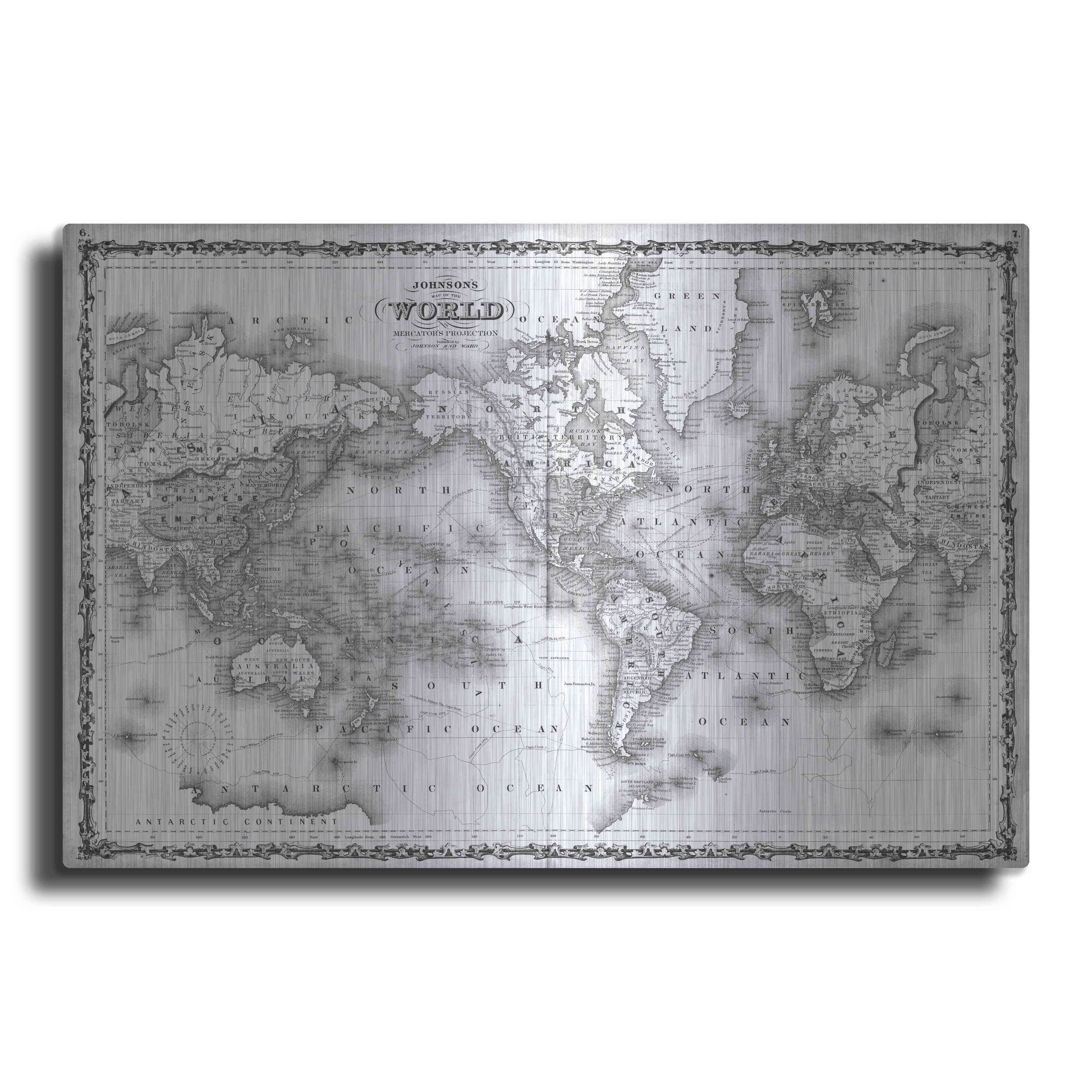 Luxe Metal Art 'Johnson's Map of the World' by Johnson, Metal Wall Art ...