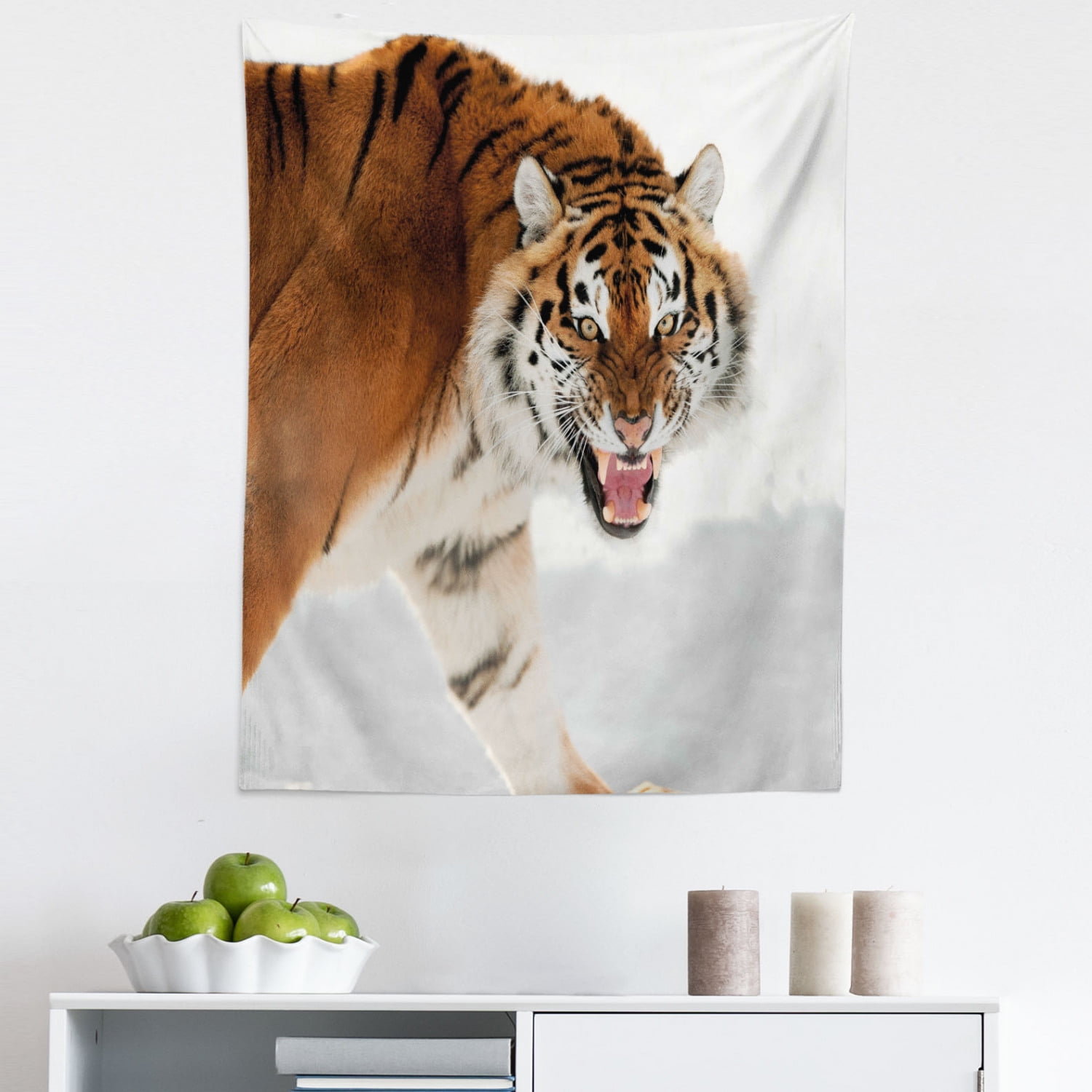 Tiger Tapestry, Panthera Tigris Altaica Close-Image with Snowy ...