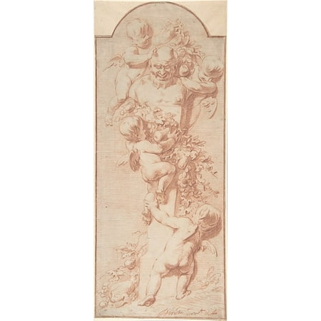 Four Putti Decorating a Herm with Garlands of Fruit and Foliage Poster ...