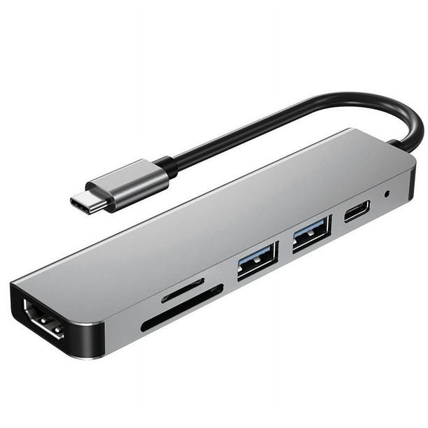 Adaptador concentrador USB tipo C 6 en 1 con lector de tarjetas multipuerto compatible con 4K 30 ...