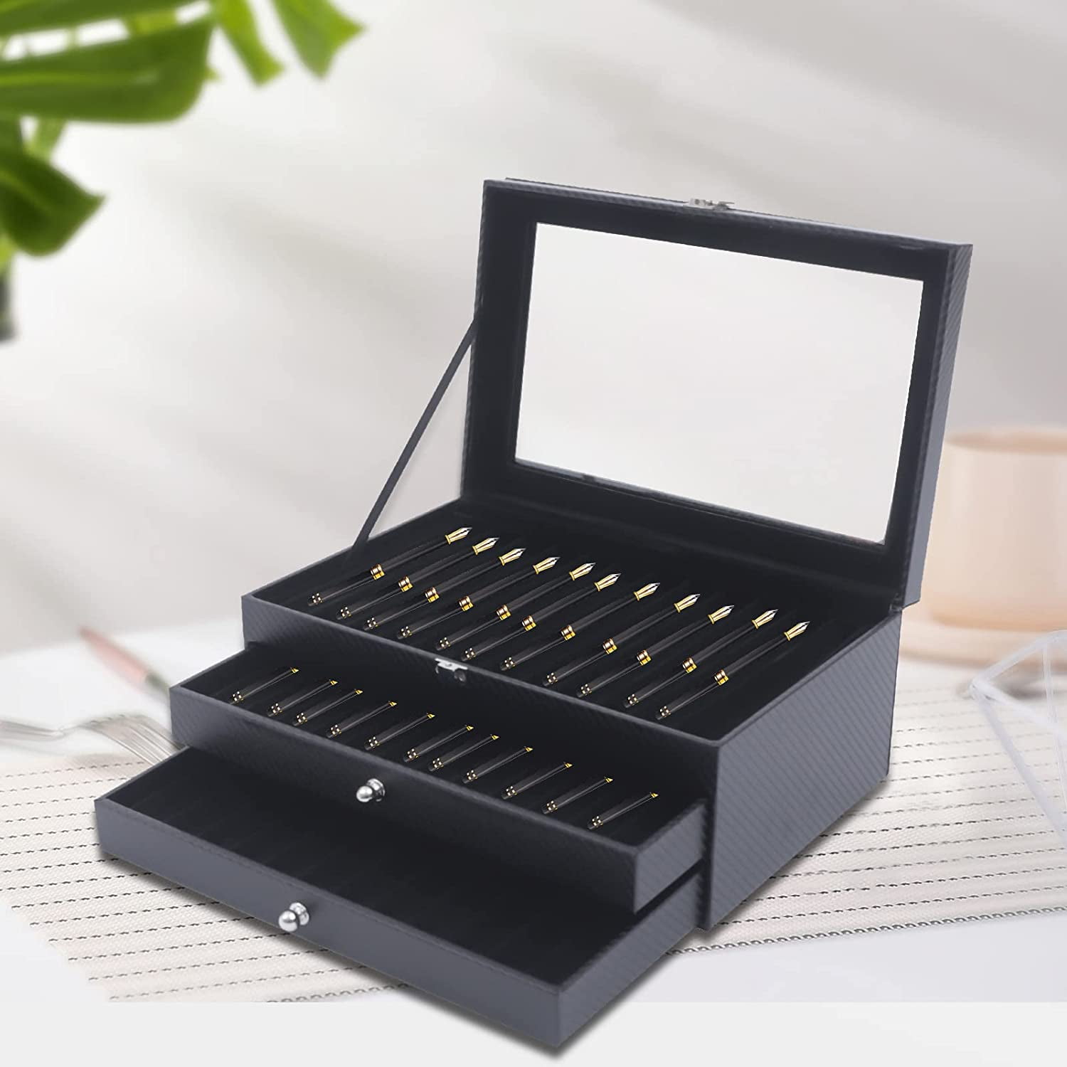 Miumaeov 36 Slots Fountain Pen Box Pen Collection Display Case (Black ...