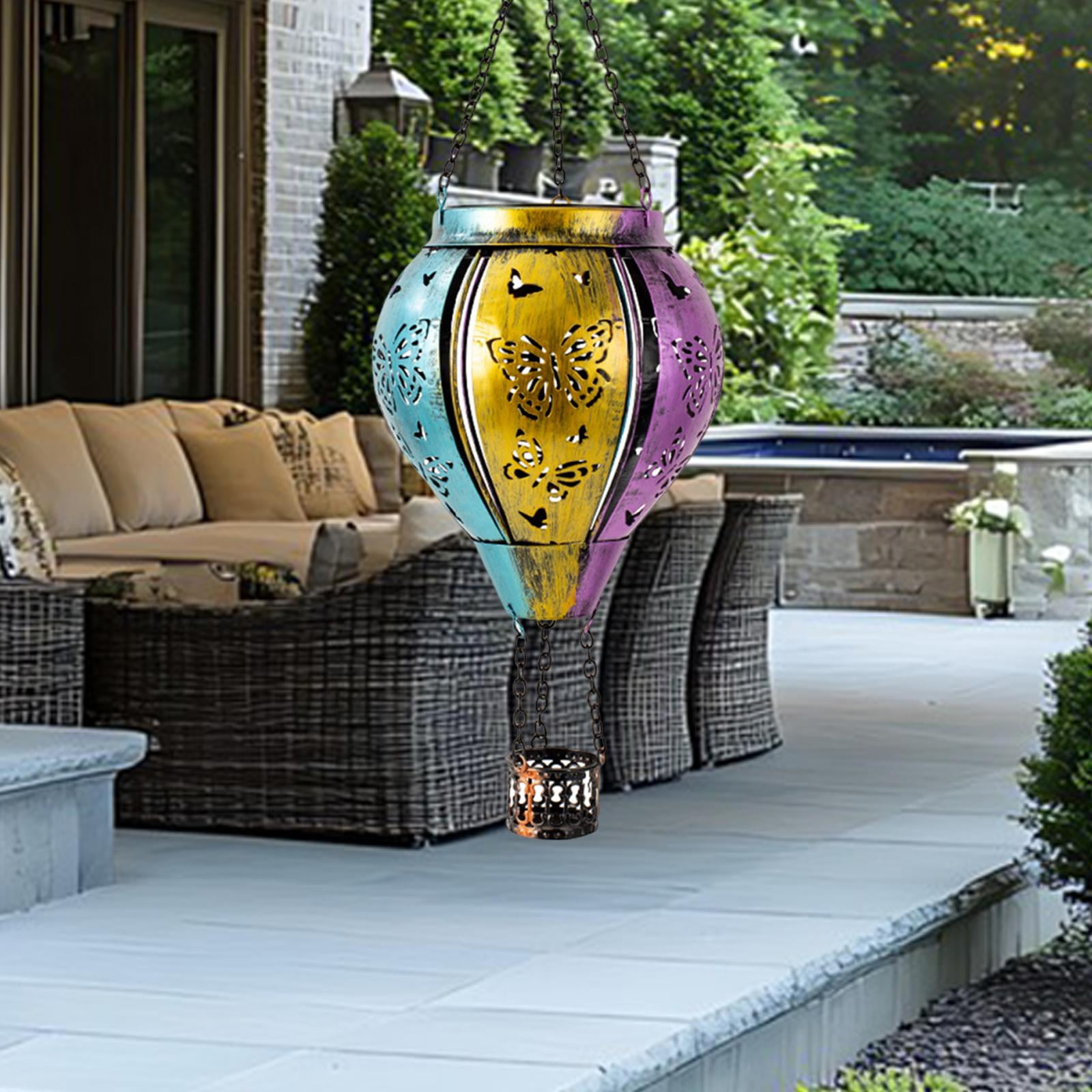 Linterna solar con forma de globo aerostático, luz colgante para patio ...