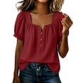 APEXFWDT Women's V Neck Puff Sleeve Blouse Short Sleeve Pleated Button ...