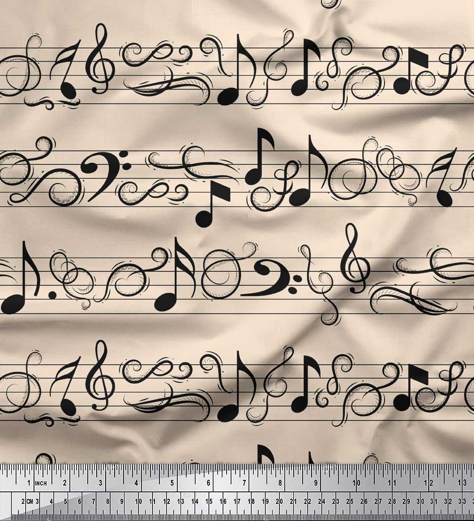 Soimoi White Cotton Voile Fabric Notes Musical Instrument Print Fabric ...