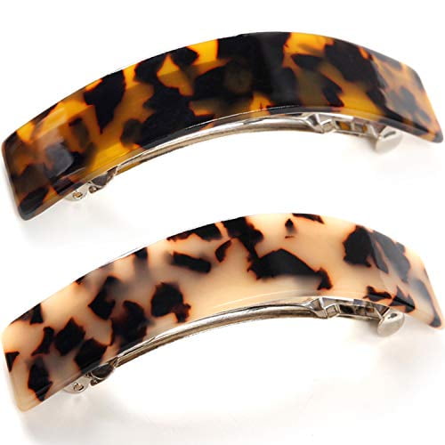 French Style Curved Rectangle Volume Barrette Tortoise Shell Hair Clips ...