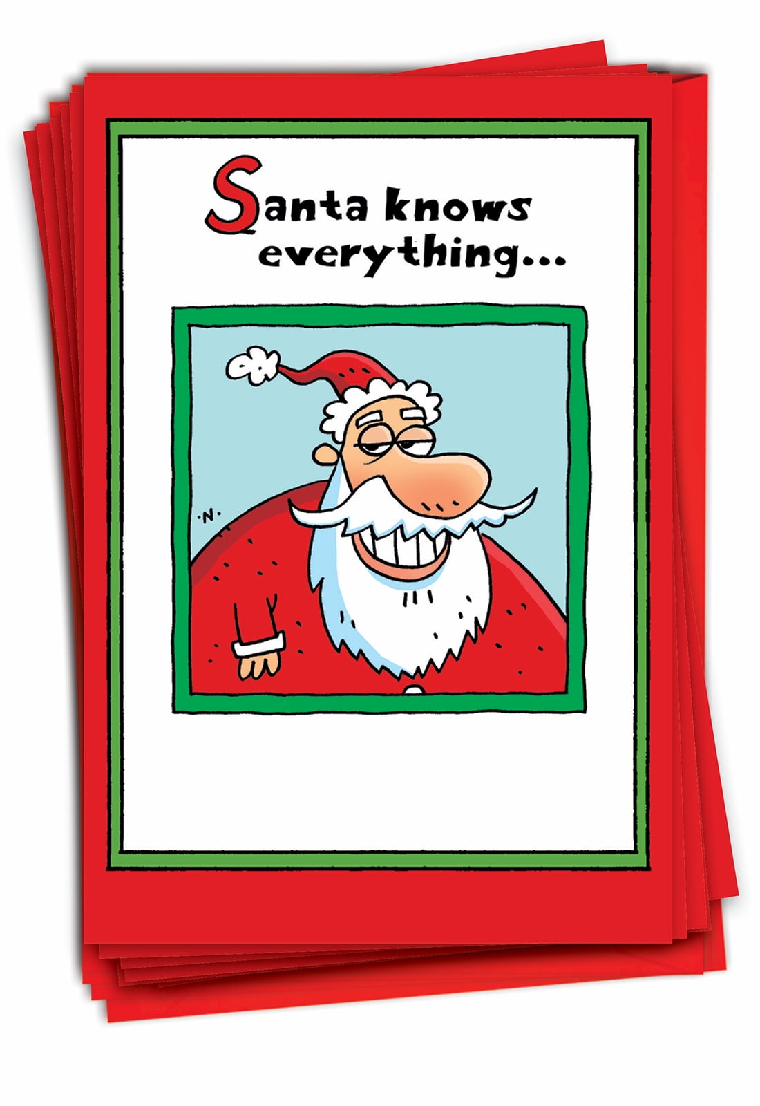 12 Funny Christmas Cards Pack (1 Design, 12 Cards) - Santa Knows ...