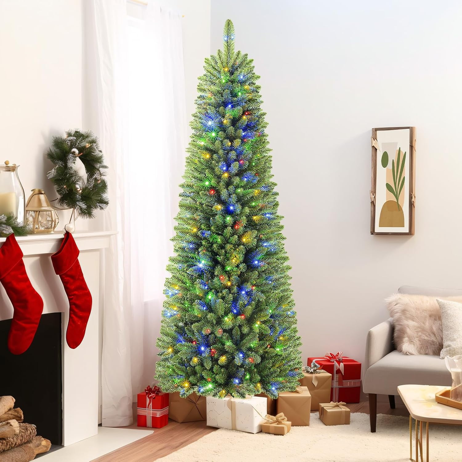 Alupssuc 5.5ft Premium Prelit Artificial Hinged Slim Pencil Christmas ...