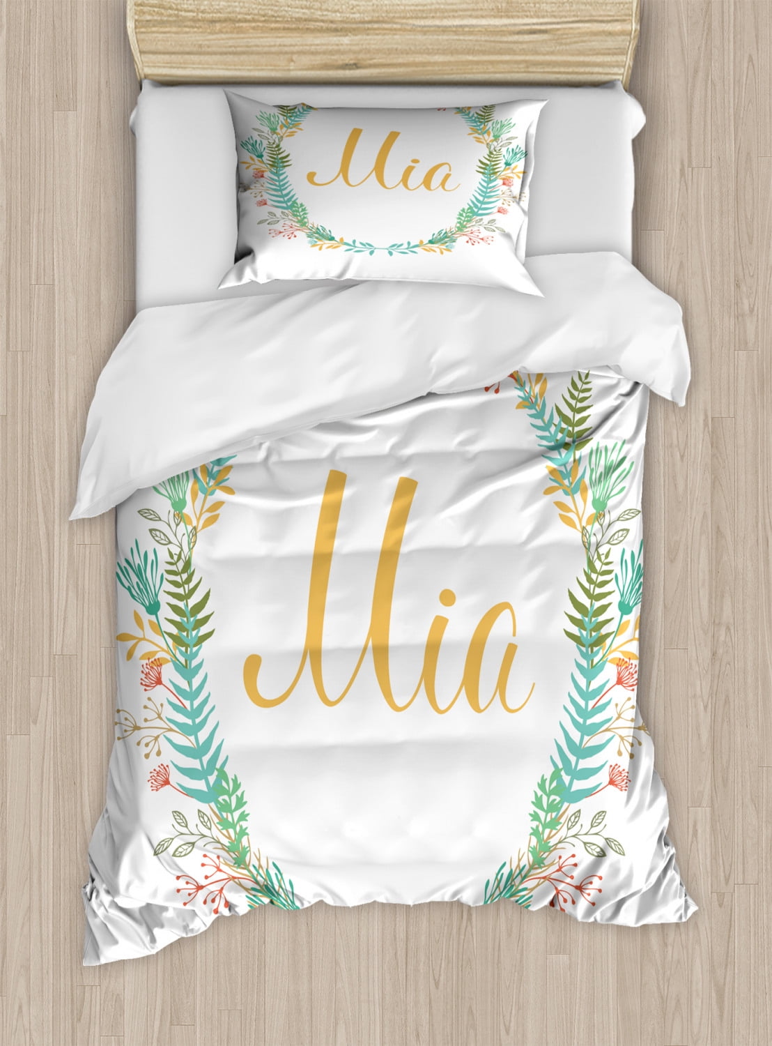 Mia Twin Size Duvet Cover Set, Frame of Flowers and Ferns Pattern with ...