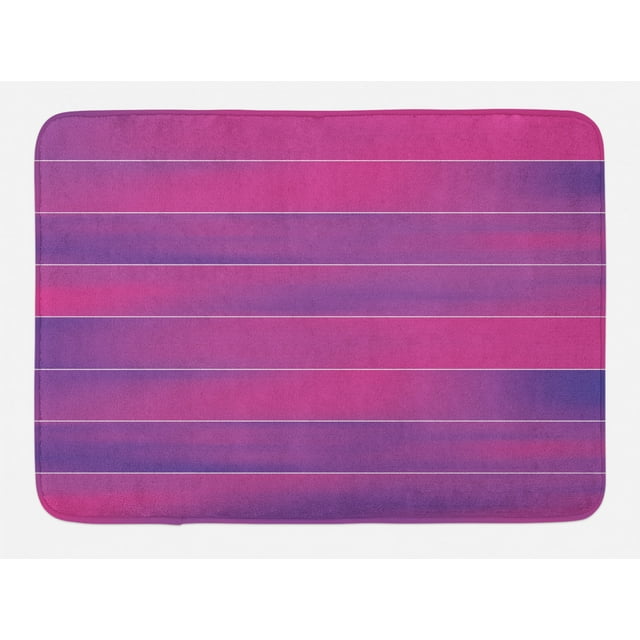 Hot Pink Bath Mat, Horizontal Color Bands Stripes with Fluorescent ...
