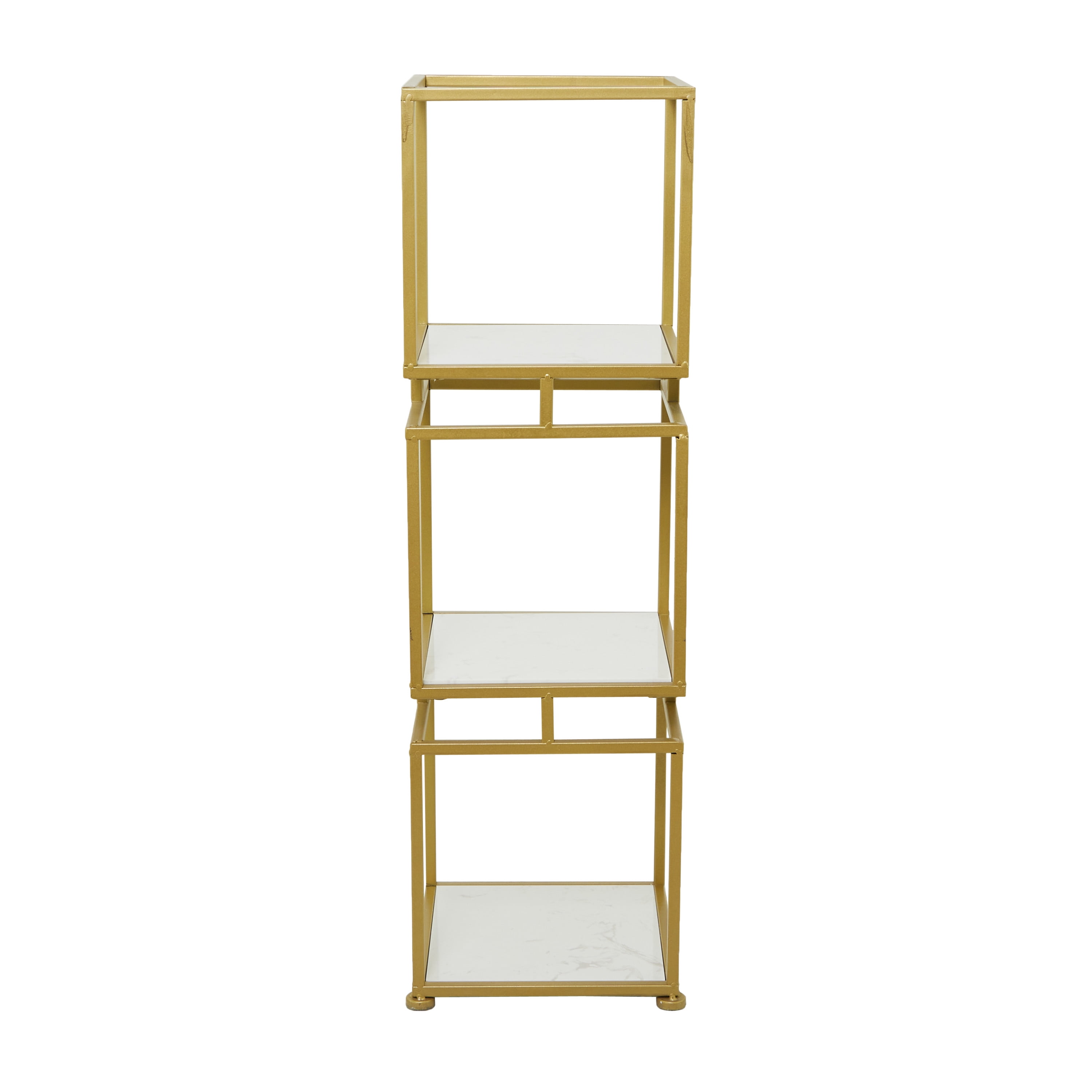DecMode 12" x 39" Gold Marble 3-Tier Shelving Unit with 3 Marble ...