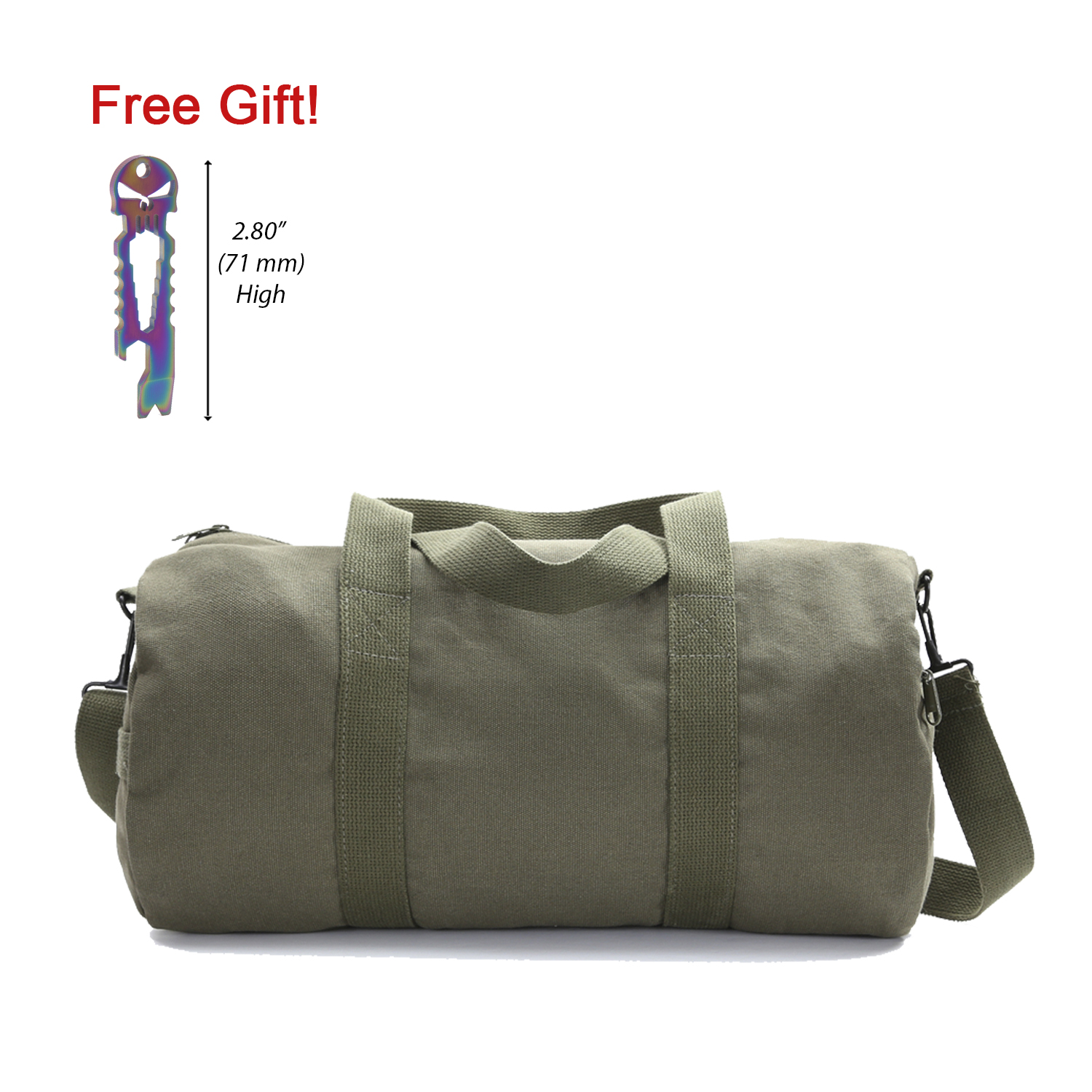 Heavyweight Canvas Duffel Bag, Olive, Medium with Rainbow FREE Punisher ...